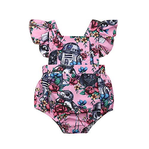 Axupico Baby Girl Romper Clothes Newborn One Piece Romper Floral Sleeveless Backless Ruffle Sleeve Princess Summer Clothes (Pink, 6-9Months)