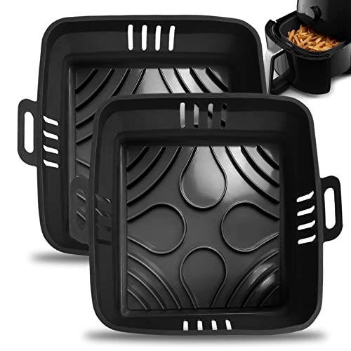 Air Fryer Silicone Liners 8.7 inch, YINGRACE 2Pcs Square Air Fryer Accessories Foldable Air Fryer Pot Bowl Reusable Air Fryer Basket Liner for COSORI Instant Pot Ninja Ultrean 5.8QT-8.5QT Air Fryers