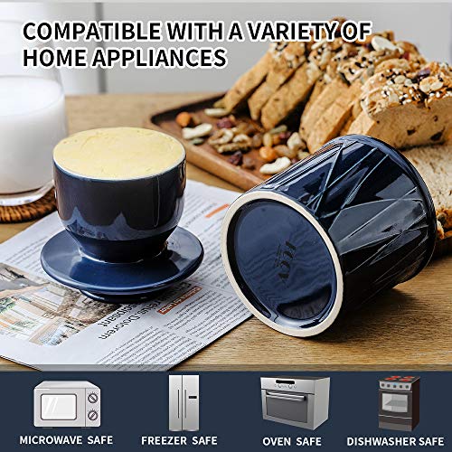 KOOV Porcelain Butter Crock, French Butter Dish, Ceramic Butter Keeper for Counter, Big Capacity, Irregular Striped Series (Aegean)