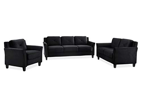LifeStyle Solutions Grayson Love Seats, 57.87"x32"x32.68", Black & Lifestyle Solutions HRFKS3BK Grayson Sofa, 78.7" W x 31.5" D x 32.7" H, Black