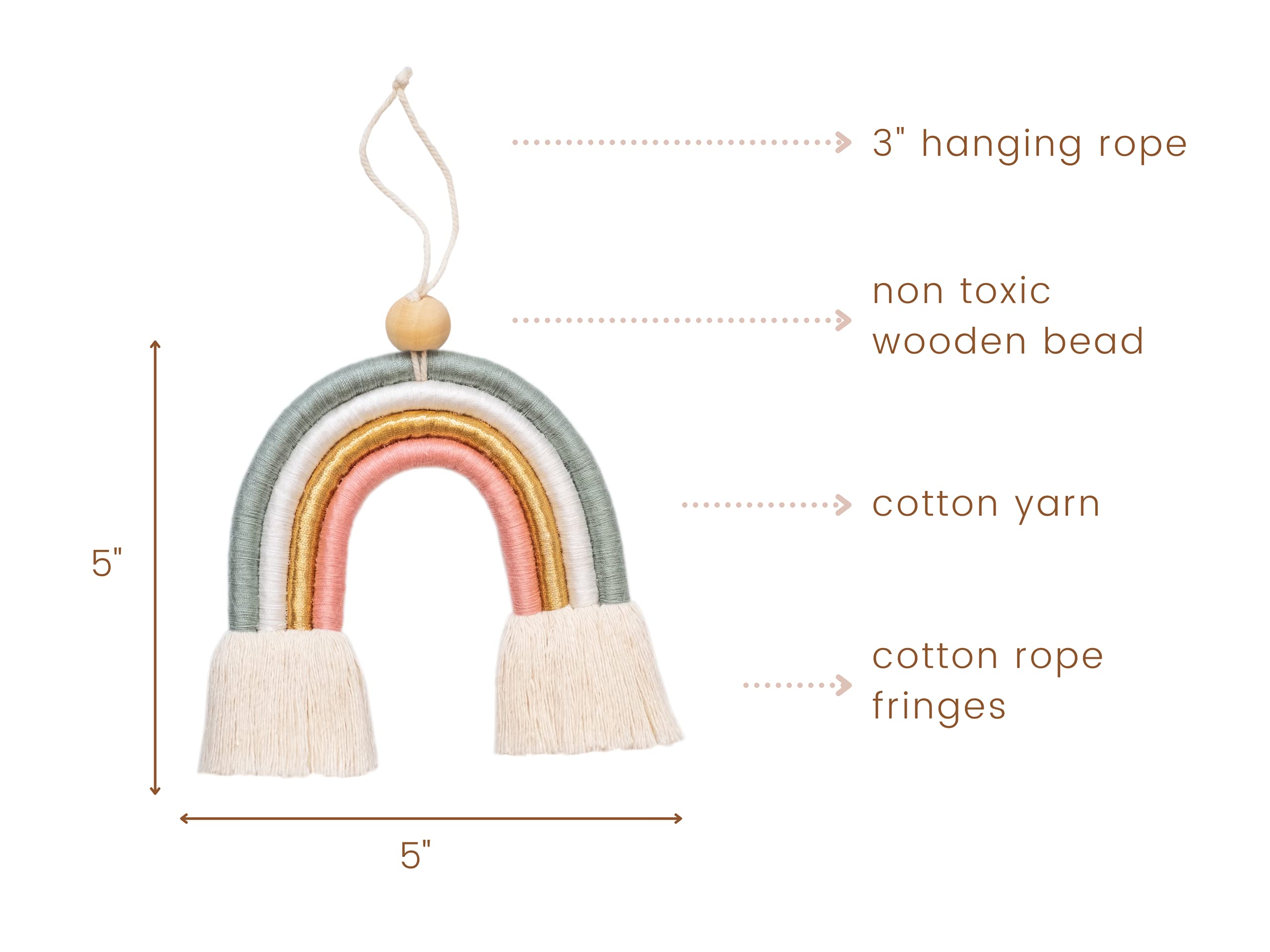Mila Millie Macrame Wall Hanging | Handmade Woven Tassel Ornament for Home or Nursery Baby Kids Room Decor | Boho Nordic Scandinavian Style (Pink Gold Teal)