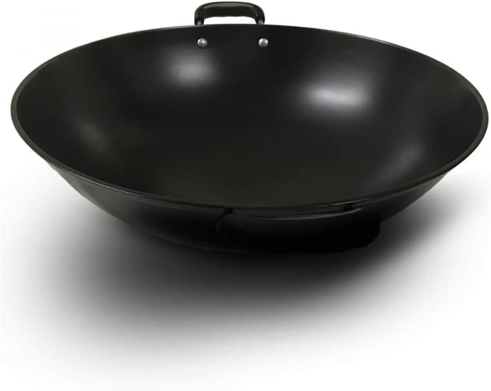 18 inch Cast Iron Wok, Chinese Style Wok, Traditional Hand Hammered Pot, with Cover and 2 Pot Ear, Does not Rust-41cm (41cm)