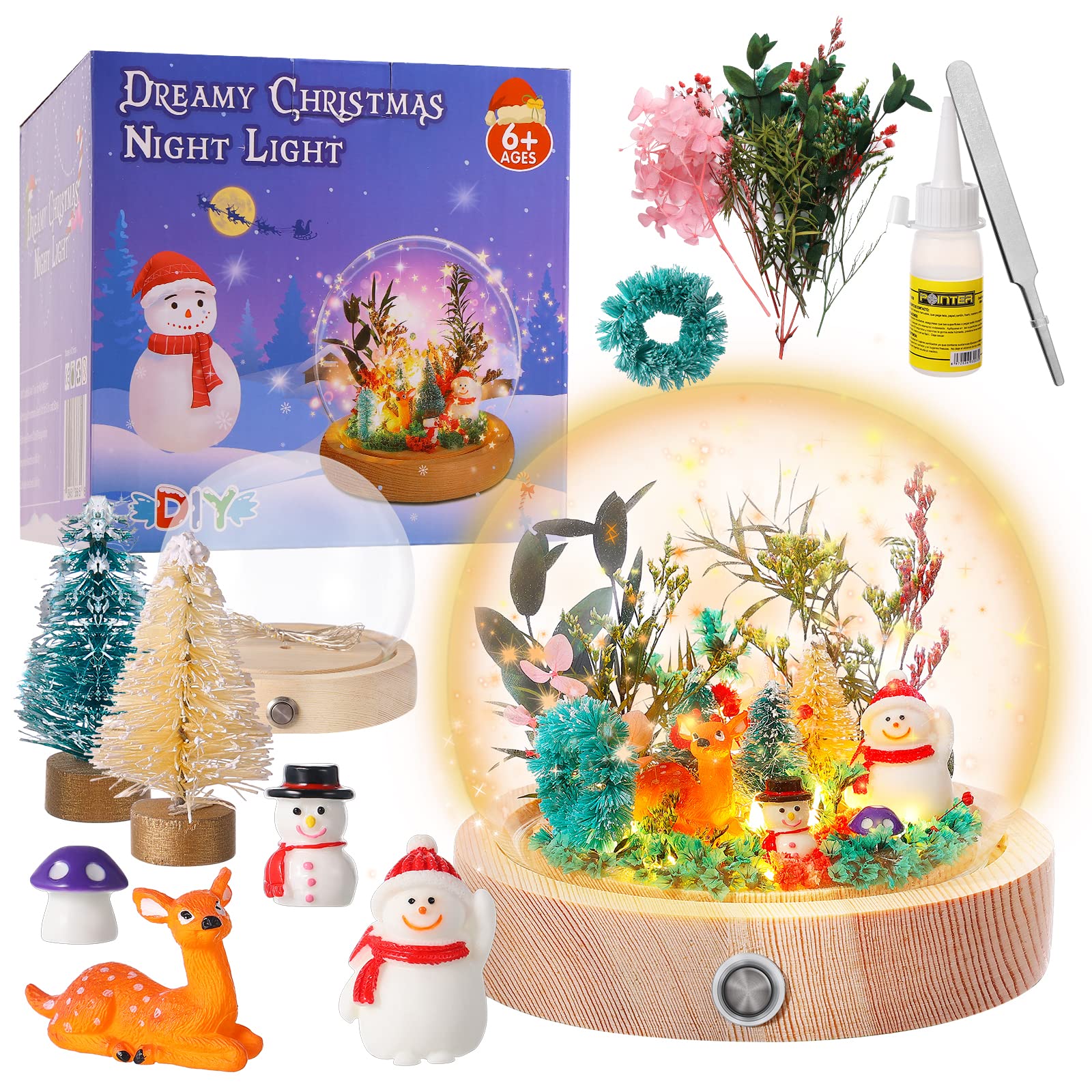 Ahousme Christmas Decorations Night Light Dreamy Snowman Elk DIY Arts and Craft Kits Girls Boys Toys Nightlight Novelty Project Art Kits LED Decor for Kid Age of 6-12 Years Toys for Girls Boys