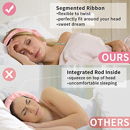 Heatless-Hair-Curler, Upgraded Segmented Design No Heat Silk Curls Headband for More Comfortable Sleep Overnight, Silk Curling Ribbon for Hair with Rubber Bands and Clips (Pink)