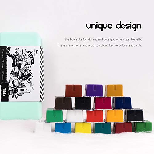 Arrtx Gouache Paint Set, 18 Colors x 30ml Unique Jelly Cup Design, Portable Case with Palette for Artists, Students, Gouache Opaque Watercolor Painting (Mint Green)