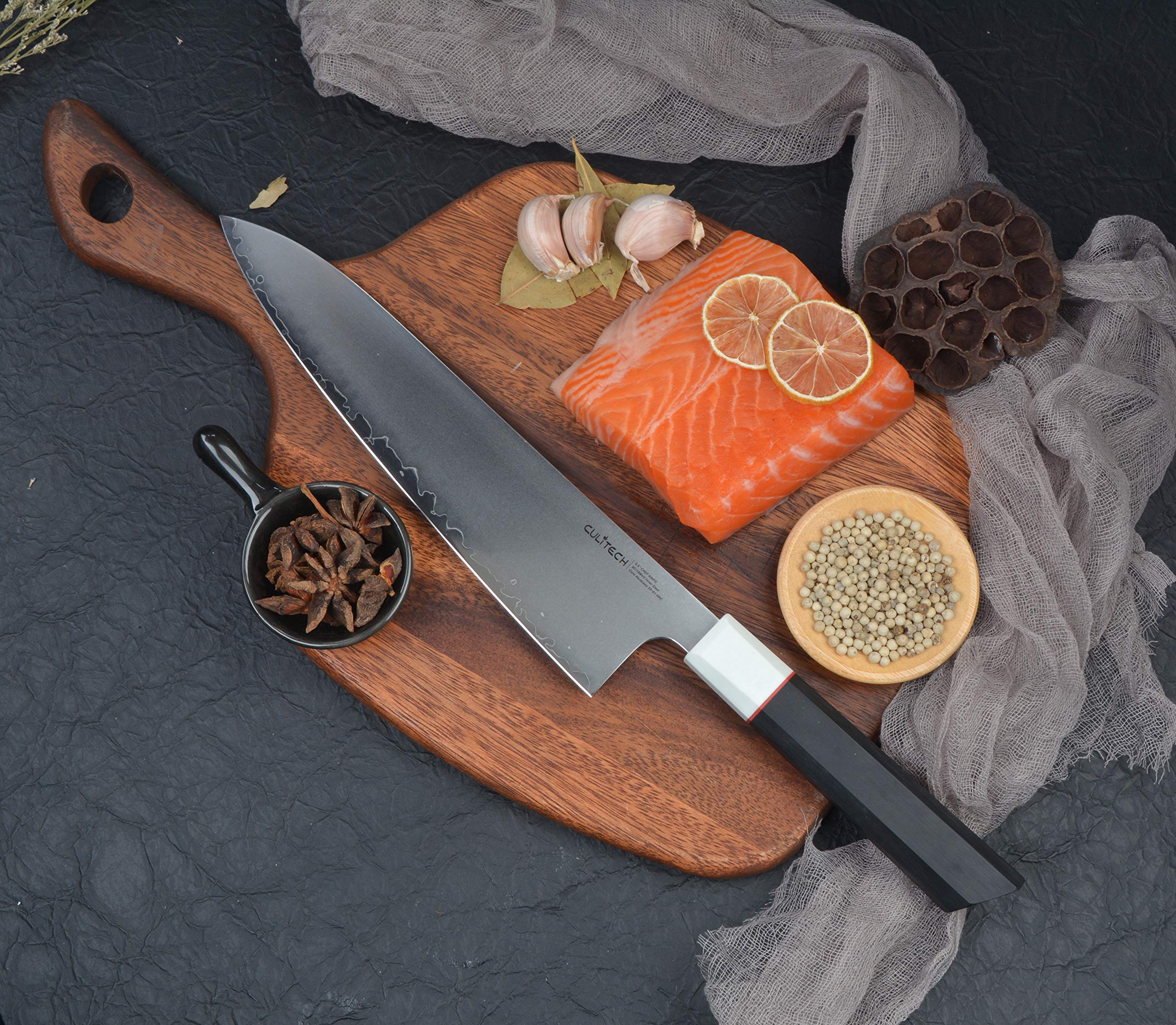 CULITECH Chef Knife, 9.5 inches Extreme Sharp High Carbon Alloy Steel Stainless Knife with G10 Octagonal Handle for Kitchen and Restaurant used