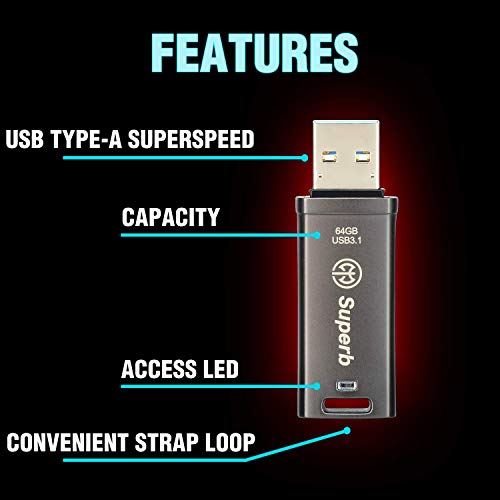AXE MEMORY Superb 64GB USB 3.1 SuperSpeed Flash Drive, Metal Casing, Optimal Read Speeds Up to 400 MB/s. Write Speeds Up to 115 MB/s