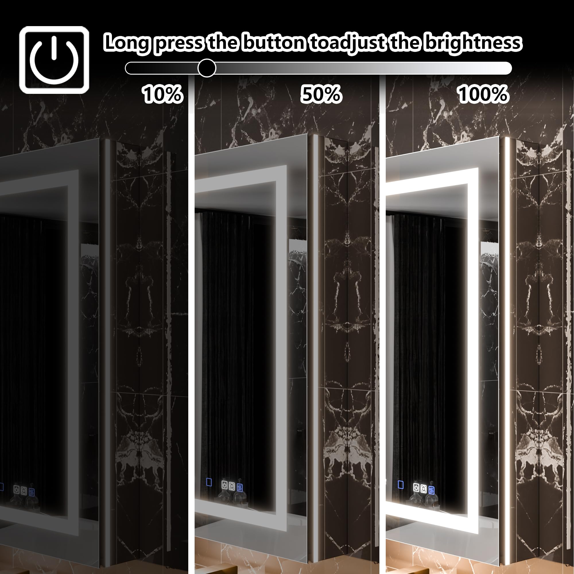 24 x 36 Lighted Medicine Cabinet with Mirror, Front & Backlit led Medicine Cabinet, Clock Temp Display, Defog,10x Magnifier, 3 Colors Temper Dimmable, Surface or Recessed Mount, Hinge on The Right