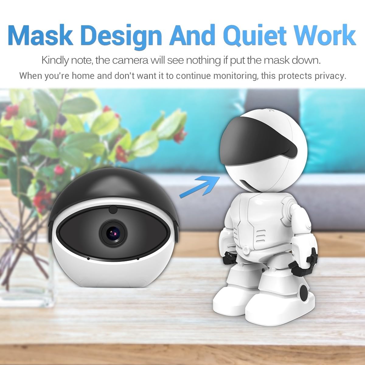 2MP 1080P HD 2.8MM Lens Security Robot Camera WiFi Wireless IR 10M Motion Detection Auto Tracking Built-in Microphone AI Humanoid Detection PTZ IP Camera Day/Night Vision
