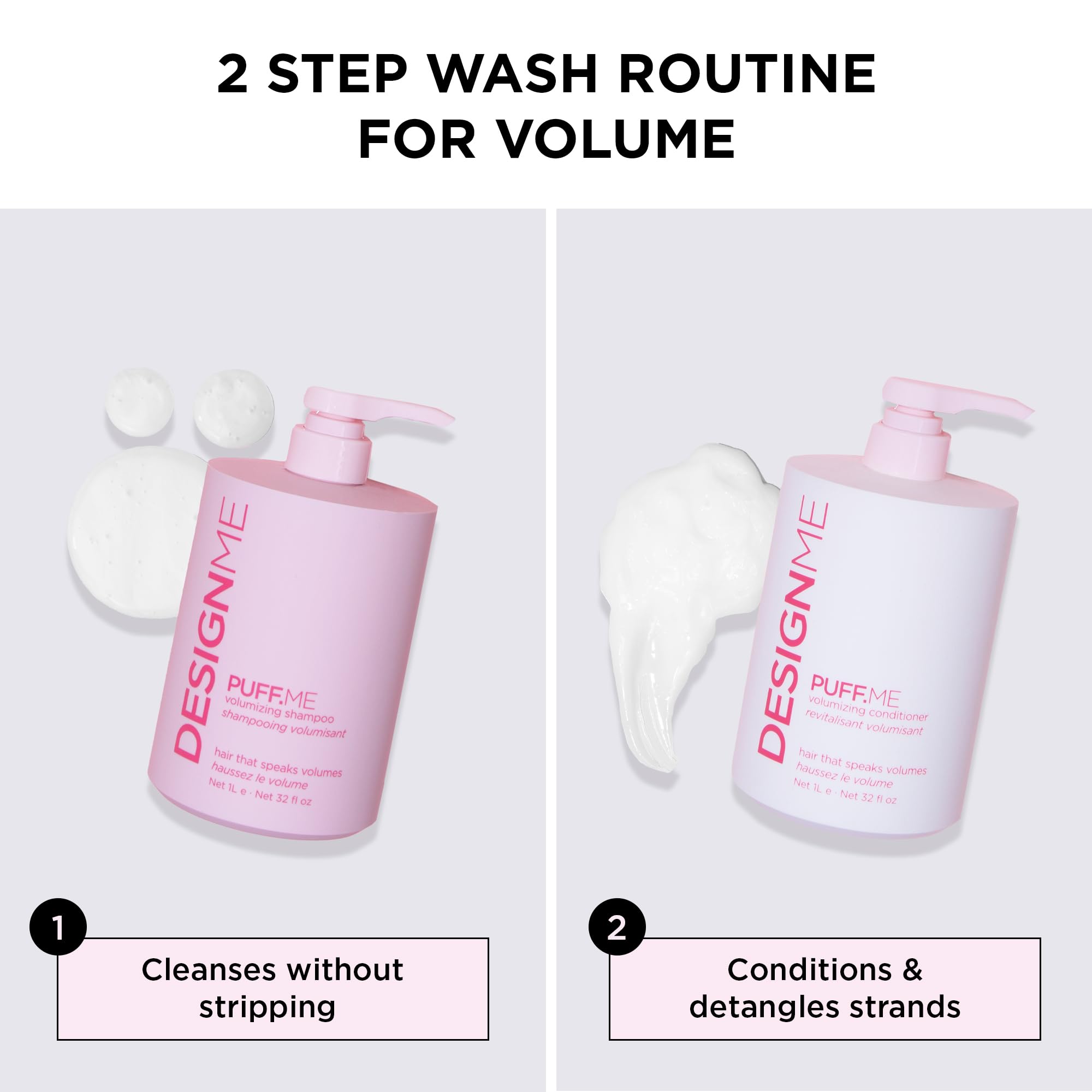 Design.Me PUFF.ME Hair Volume Shampoo and Conditioner Bundle | Paraben & Sulfate Free Shampoo & Color Conditioner Enriched with Sunflower Seed Oil | Color-Safe Hair Volumizer Set, (32 Fl Oz Each)