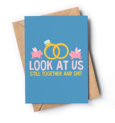 Funny anniversary card for him or her with envelope | Original anniversary present for wife, husband, girlfriend, boyfriend. | Joke card for Valentine's Day for men or women