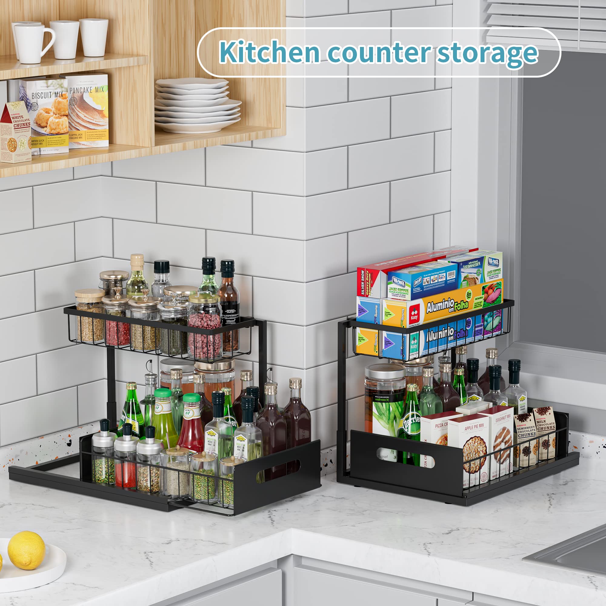 2 Tier Under Sink Organizers and Storage for Bathroom Kitchen Cabinet,Under Cabinet Storage,Bathroom Organizer Countertop with Pull Out Cabinet Organier