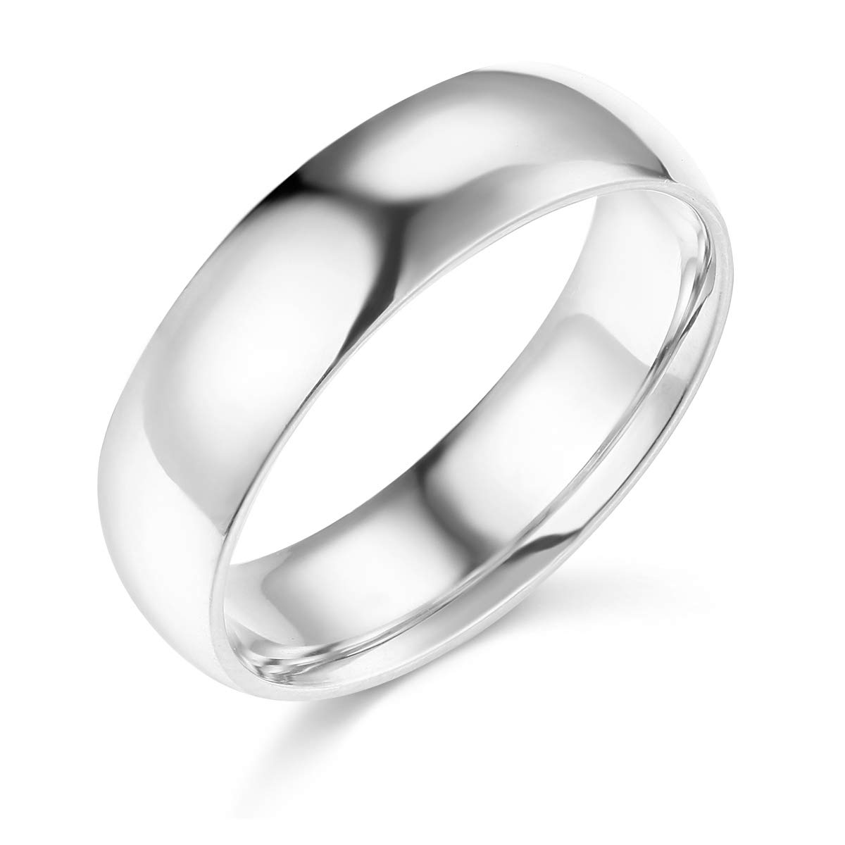 14k White Gold 6mm SOLID COMFORT FIT Plain Wedding Band - Size 6