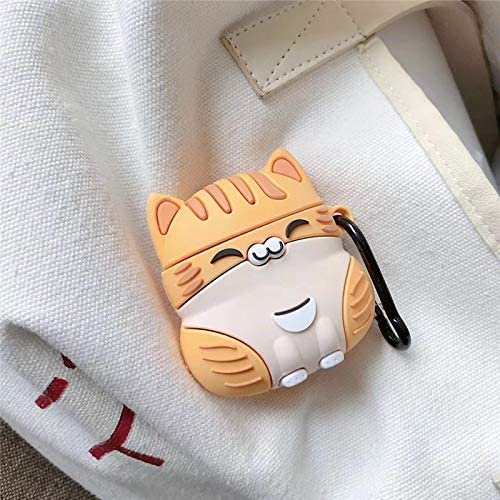 LUCKESSA Cute Kawaii Squatting Smiling Happy Sleeping Cat Earphone Case for AirPods Pro, Sitting Kitty Soft Rubber Silicone Strong Protection Wireless Charging Earbud Cover Protective Skin -Yellow