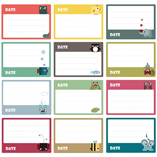 600Pcs Daycare Labels, Removable Write On Baby Food and Bottle Date Labels for Day Care, 12 Animal Designs Cute Stickers, 1.7 x 1.2 Inches