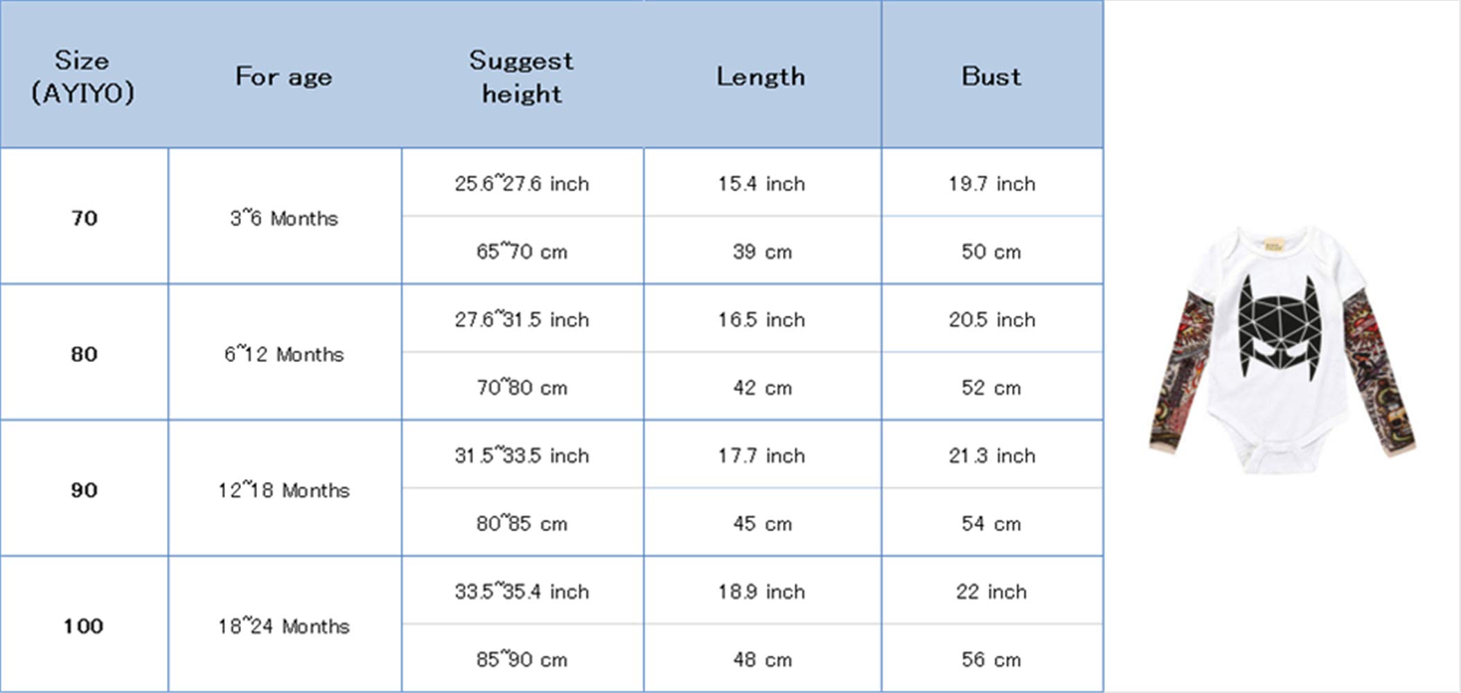 AYIYO Baby Boys Long Sleeves Mesh Tattoo Sleeves Bodysuit Outfit (70(3~6 Months), F)