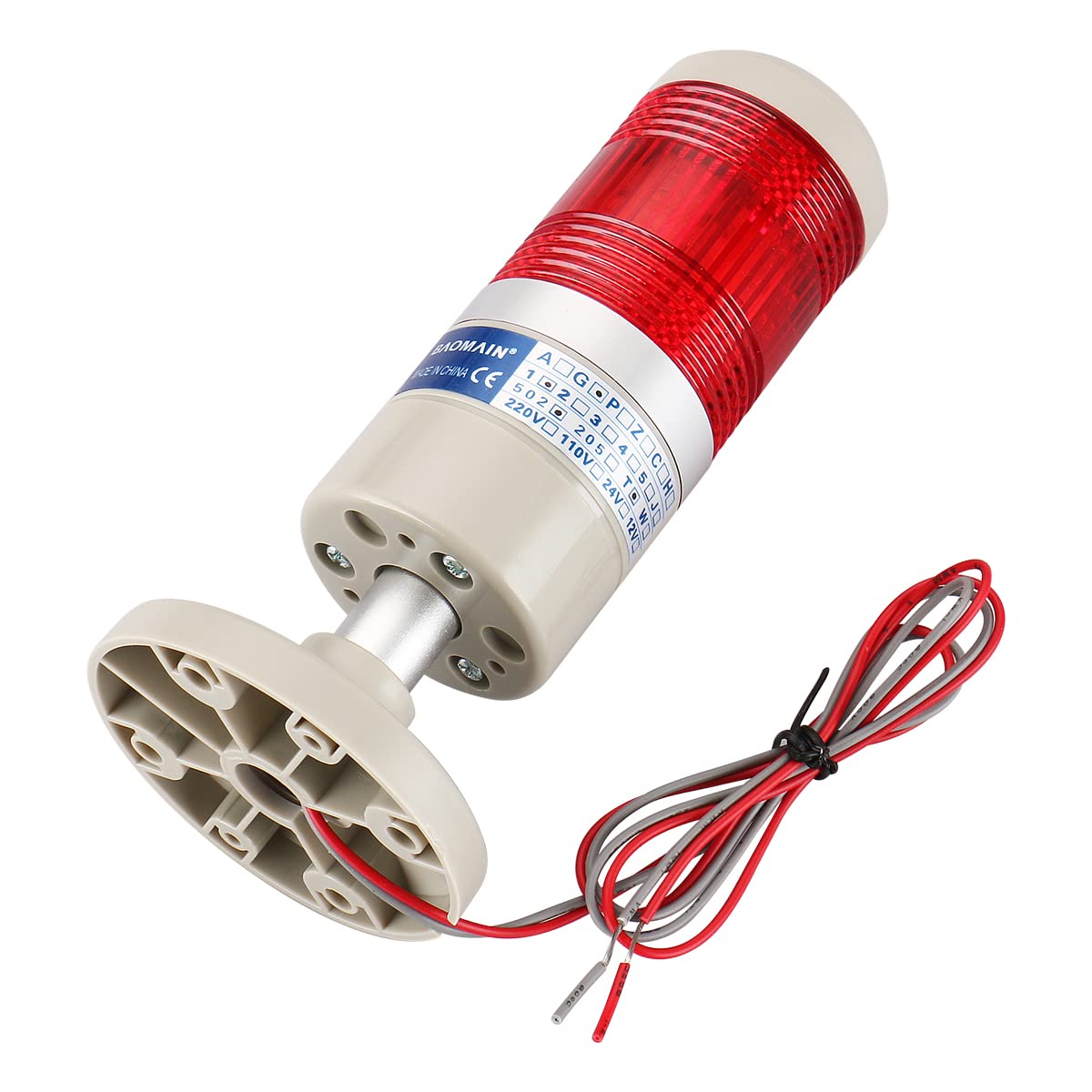 Baomain Industrial Signal Light Column LED Alarm Round Tower Light Indicator Continuous Light LGP-502T Warning Light Red AC 110V