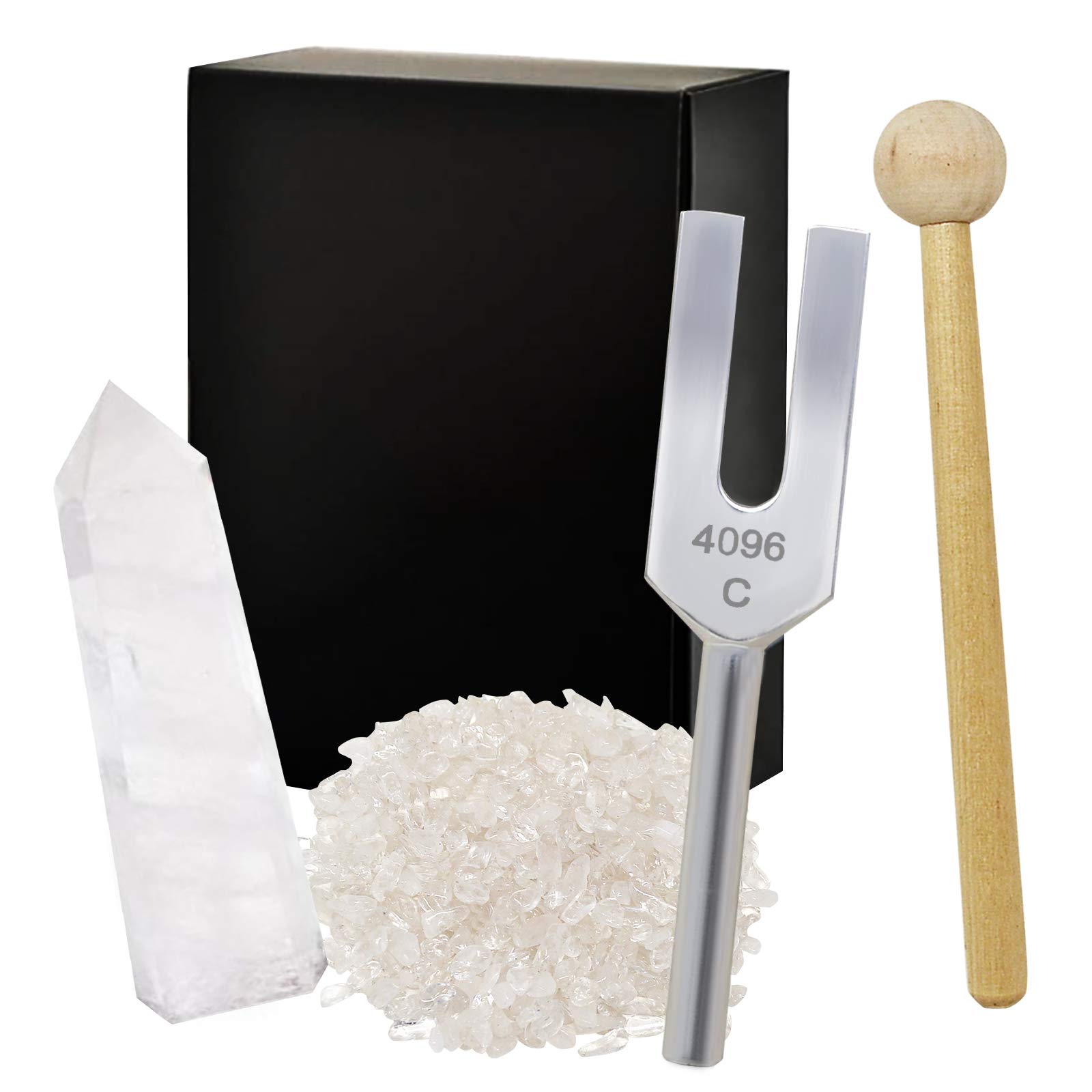 4096C White Crystal Tuning Fork Set to Purify The Chakra Meditation Ornament Set W4315 - White