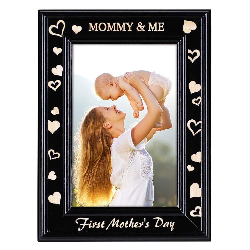 Hohomark First Mothers Day Picture Frames for Mom from Baby, Mommy and Me 1st Mothers Day Photo Frames, 6"x8", Black Wood Frame, Holds 3.5"x5.5" Photo