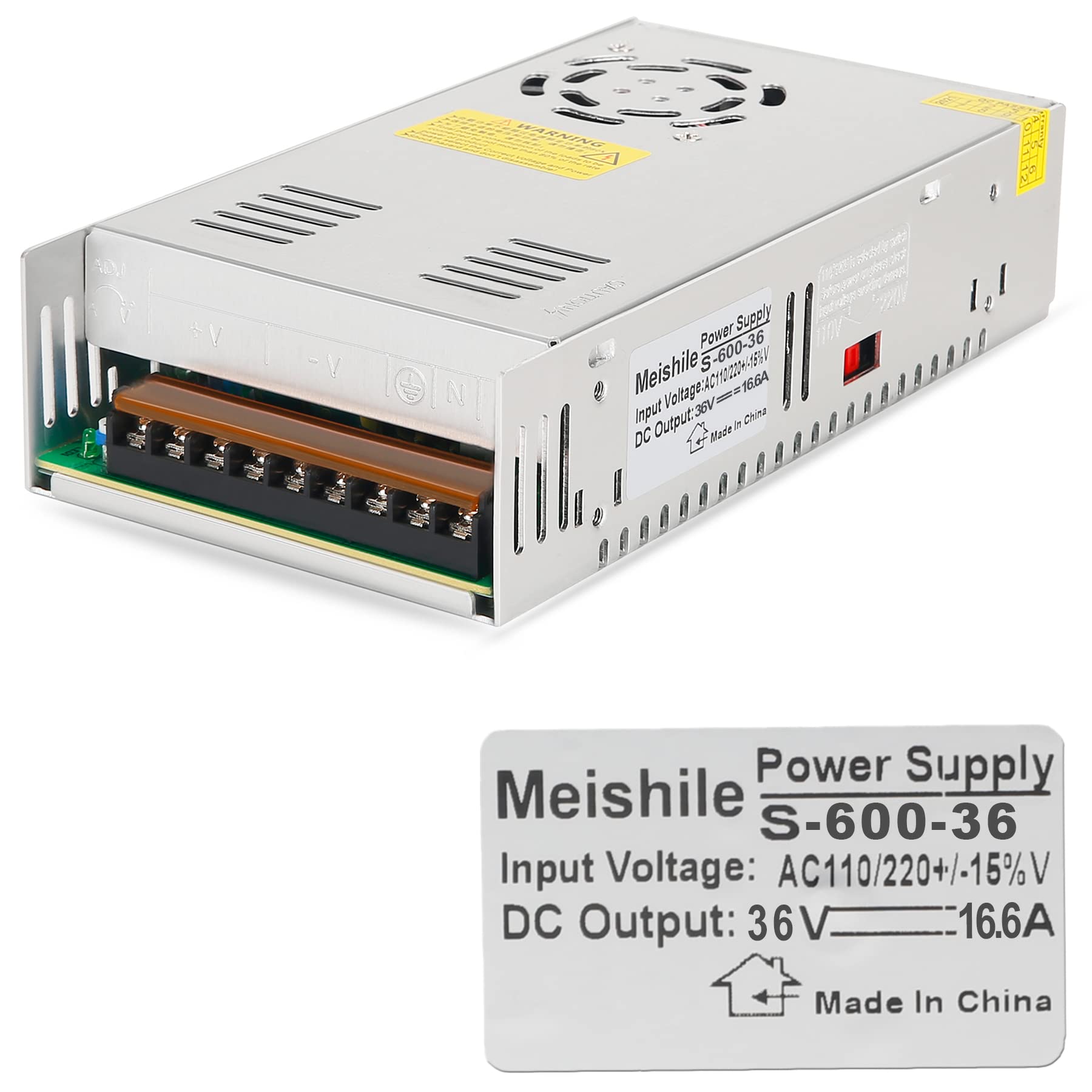 36V 16.6A 600W DC Switching Power supply Adapter PSU AC-DC 36Volt Industrial Transformer Converter 0-13/10/8/5amps Drive Sensor Monitoring System Lamp Meter Controller Electric Motor Fan SMPS 110V/220
