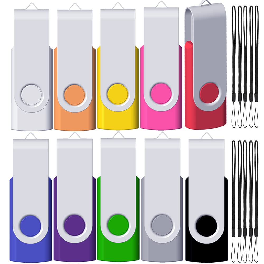 4GB Flash Drive 10 Pack FEWINA Multipack USB Drive 4 GB Memory Stick USB 4GB Jump Drives 4 Gig Zip Drive Pendrive for Data Storage (Multi-Color with 10 Lanyards)