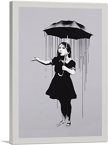 ARTCANVAS Nola Girl With Umbrella Canvas Art Print by Banksy - 26" x 18" (0.75" Deep)