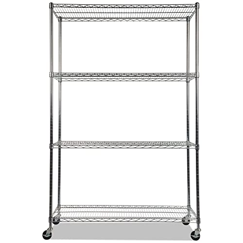 Alera NSF Certified 4-Shelf Wire Shelving Kit with Casters, 48w x 18d x 72h, Silver