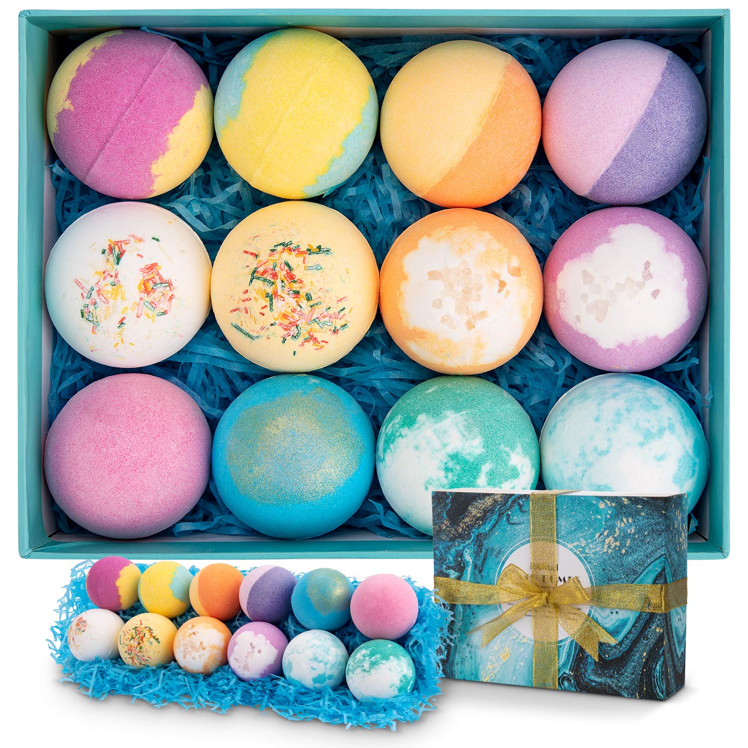 Bath Bombs 12 PCS Gift Set, Ribivaul Handmade Natural & Organic Bath Bomb with Rich Bubbles and Colors, Idea Mother's Day Gift for Men/Women/Kids/Friends