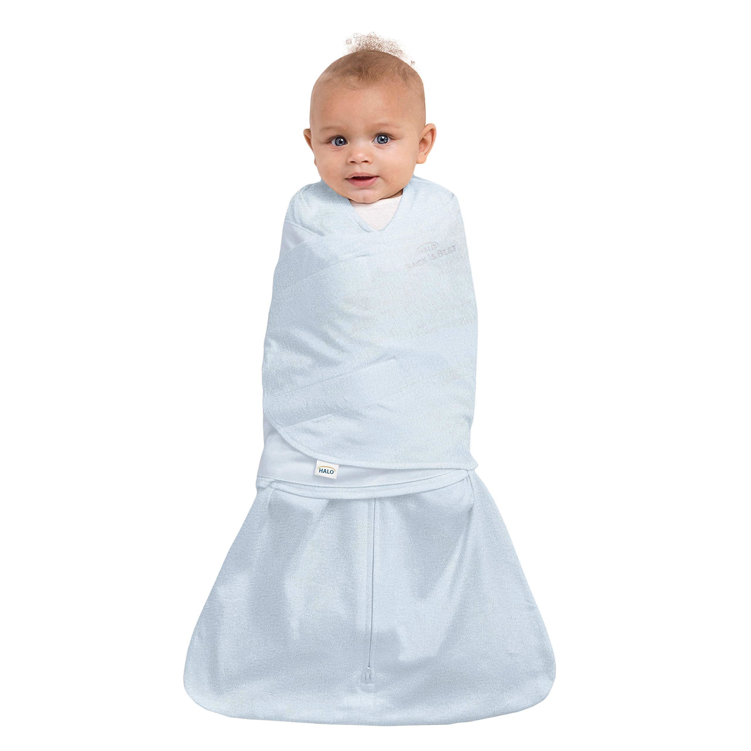HALO Sleepsack Gift Set Bundle - 100% Cotton 3-Way Swaddle, Neutral Triangles, Newborn - Organic Cotton Swaddle & Wearable Blanket 2-Piece Gift Set Box, Chambray