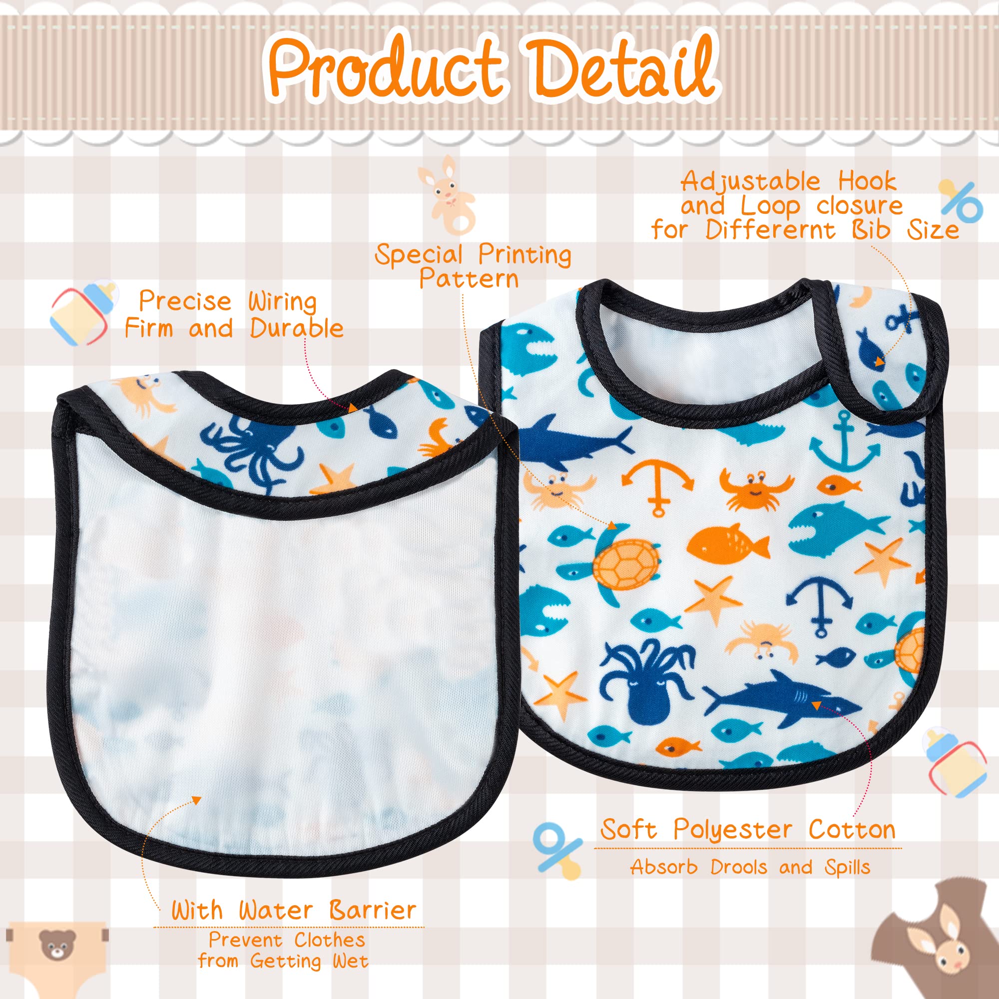 2ooya 7Pcs Waterproof Cotton Baby Bibs Adjustable Hook Loop Closure Infant Bib Unisex Blue Newborn Babies Infant Food Bibs Keepsake Baby Gift for Eating Teething Drooling Feeding(6-12 Months)