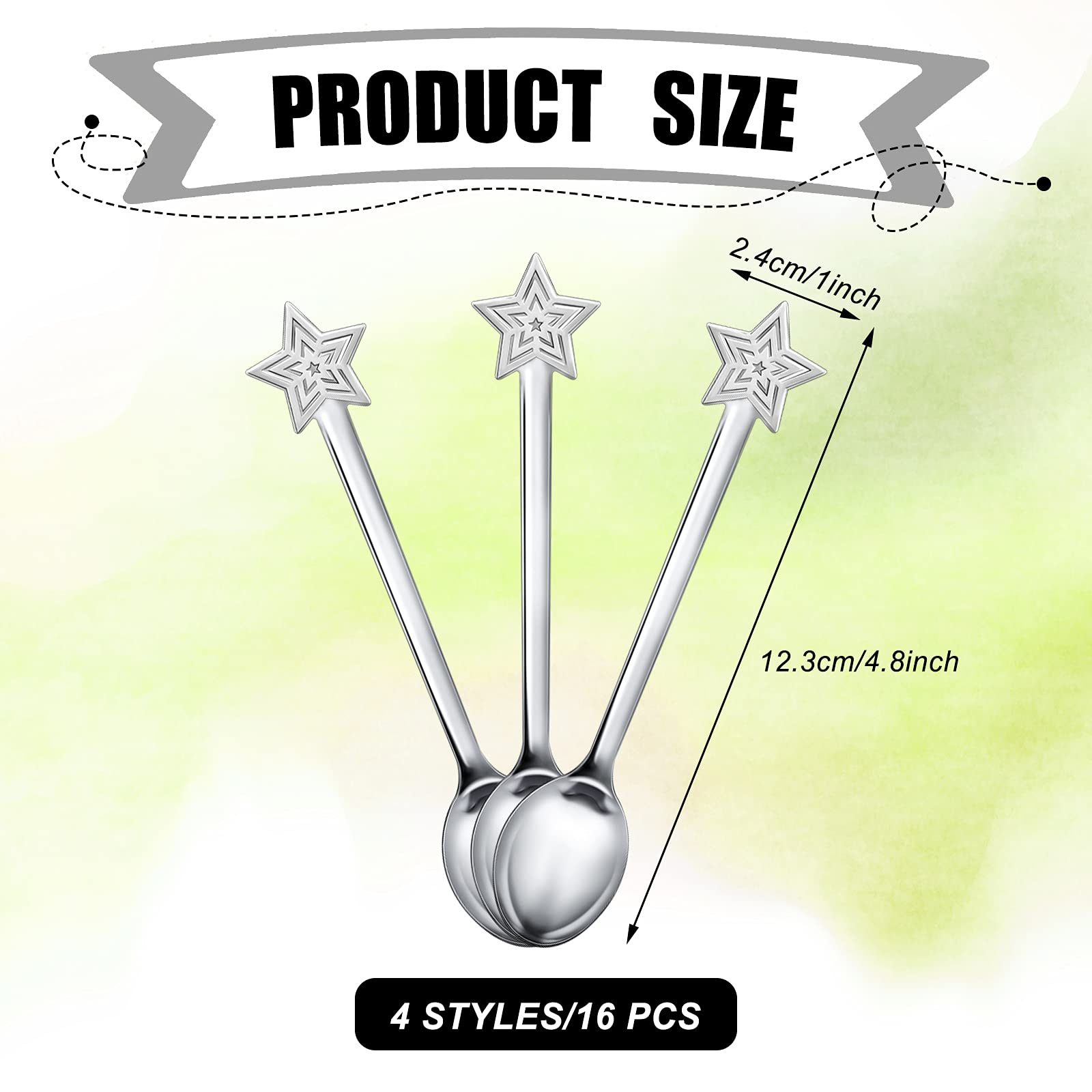 16 Pieces Christmas Spoon Set Christmas Stirring Spoon Creative Stainless Steel Coffee Spoon Tea Spoon Soup Spoon Dessert Spoon for Stirring Drink Mixing Milkshake Jam (4 Styles) (Silver)