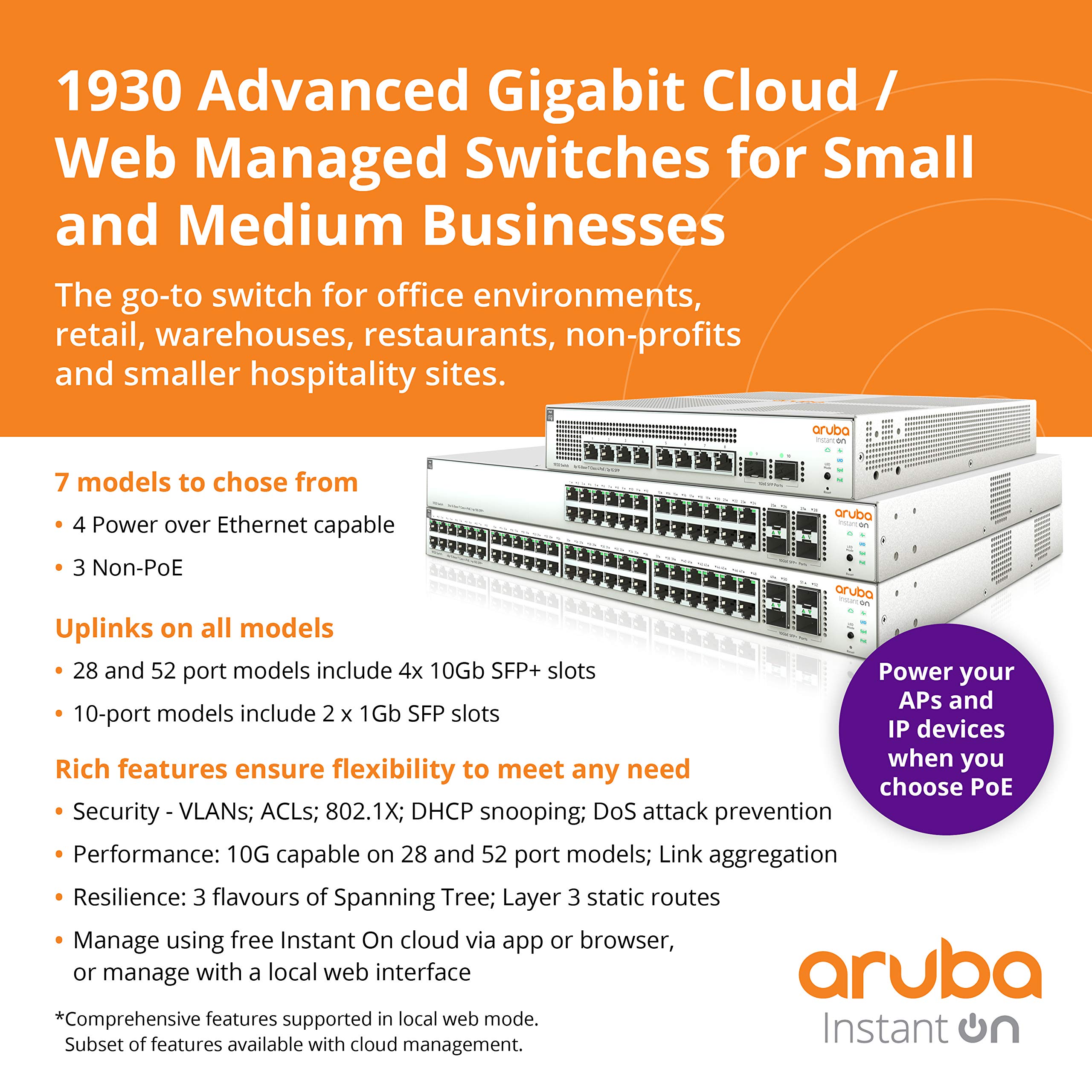 Aruba a Hewlett Packard Enterprise company Instant On 1930 8-Port Gb Ethernet 8 x GE, 2X 1G SFP, L2+ Smart Switch US Cord (JL680A#ABA)