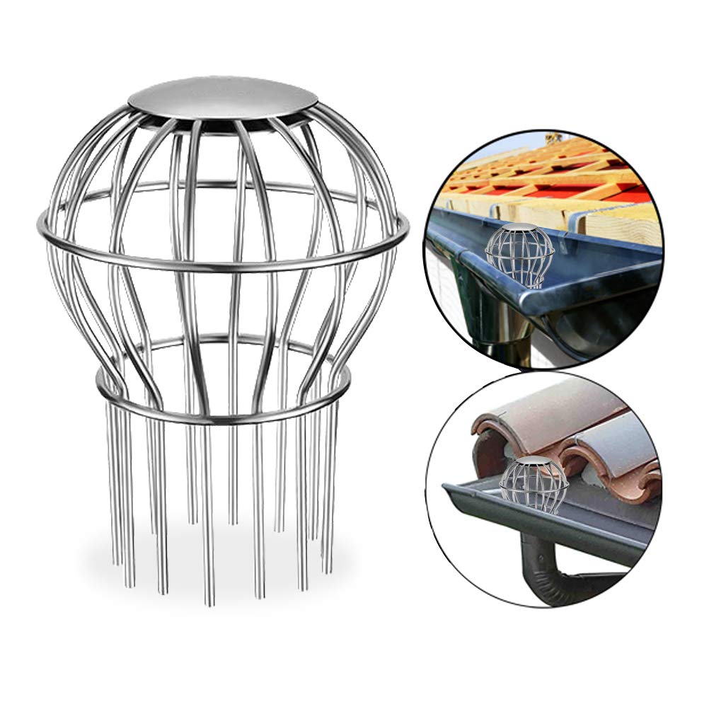 11Pcs Gutter Guard Downspout Leaf Filter Set, Aulufft 3 Inch 304 Stainless Steel Seeds Debris Down Pipe Gutter Balloon Guard Filter Strainer Gutter Protector Cleaner