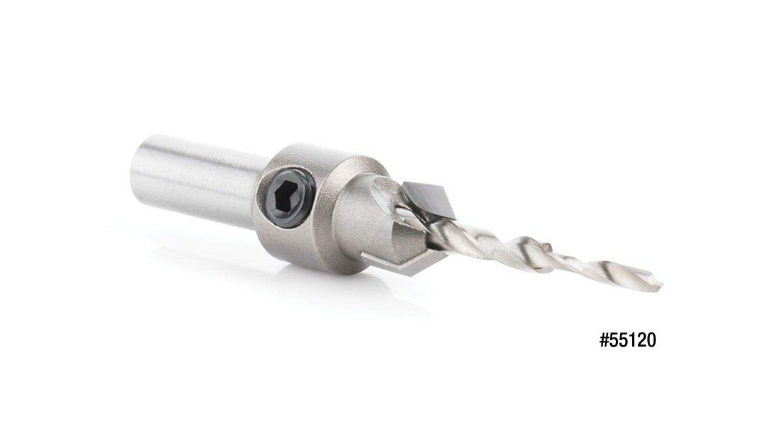 Amana Tool - (55122) Carbide Tipped 82° Countersink with Slow Spiral Stepped Drill, 6 & #8 Screws 25/64 Dia x 5/32 Drill Dia