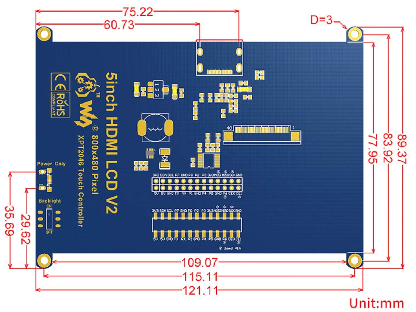5 inch Resistive Touch Screen TFT Display 800x480 HDMI Interface LCD Direct-Connect with Raspberry Pi 3B+/3B/3A+/2B/B+/A+,Work with Raspbian/Ubuntu/Kali/Retropie