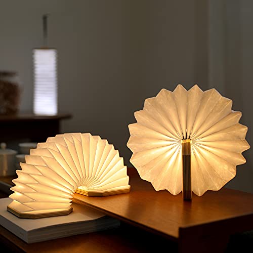 mooas Accordion LED Rechargeable nightlight, Wooden Book lamp, Wooden lamp, Wooden booklight, Folding Night Light, USB Rechargeable Wooden Table lamp with Magnetic Strap (Dark Brown)