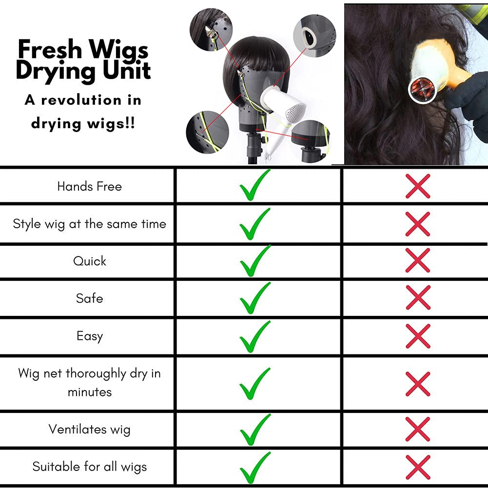 HOMEGOAL Hair Dryer Fresh Wig Head Dryer Wig Stand Wig Holder Mannequin Head, Drying Wig From Inside to Outside, Quickly, Easily, For Lace Wig Scalp Cap Net (Dark Grey)