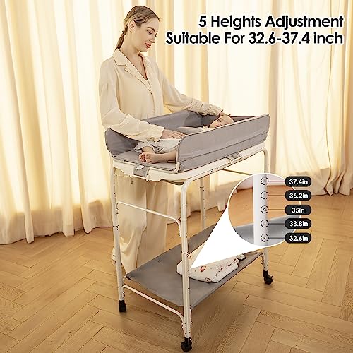 2-in-1 Baby Changing Table, Diaper Changing Station with Safety Belt,Portable Diaper Changing Table Height Adjustable Baby Changing Station for Infant and Newborn