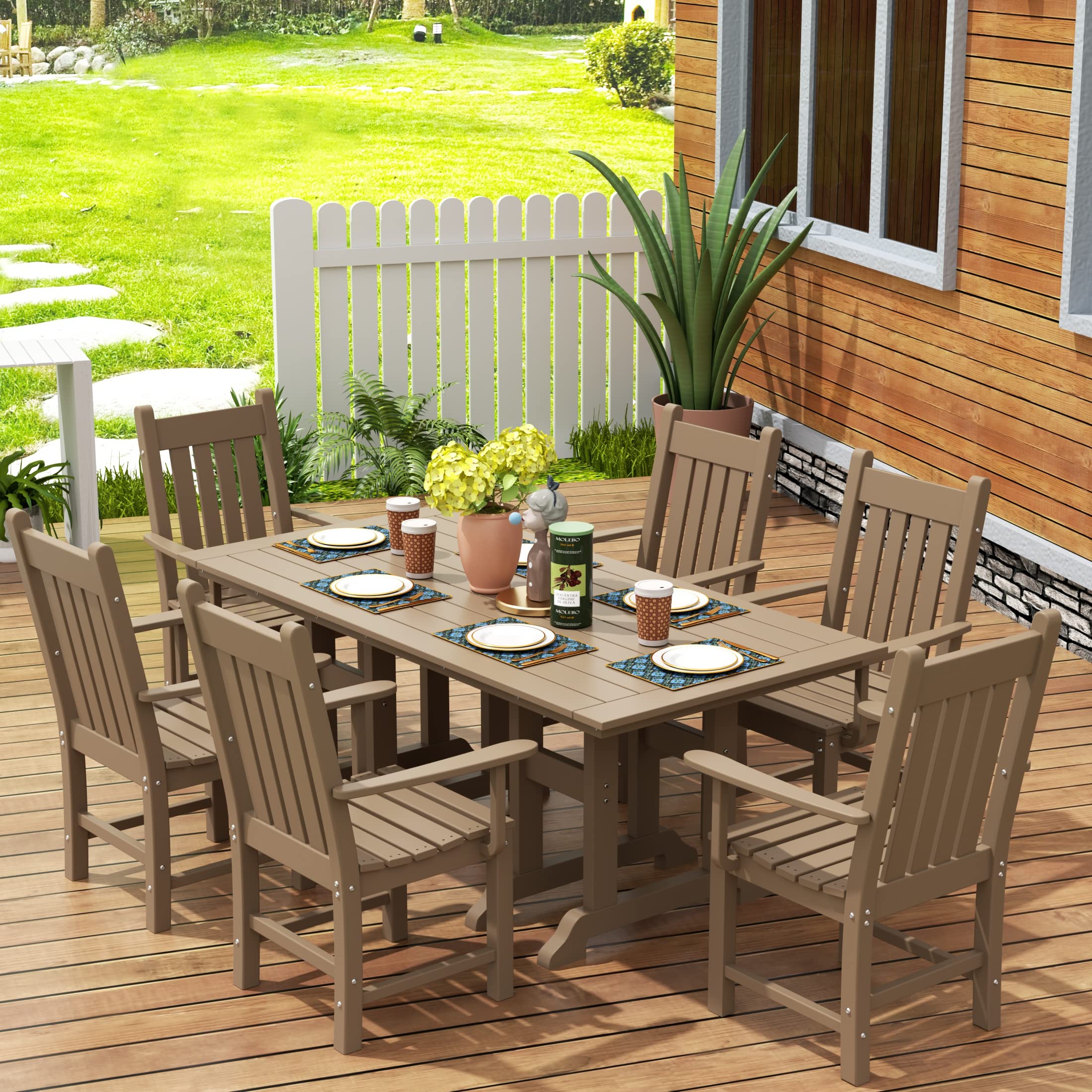 WestinTrends Malibu Classic Outdoor Dining Chairs with Arms, All Weather Poly Lumber Adirondack Patio Chairs Restaurant Bistro Chairs Support 350 LBS, Arched Backrest and Curved Seat, Weathered Wood