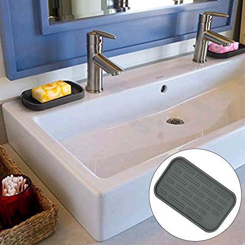 ETSAMOR Silicone Organizer Tray Gray Non Slip Heat Resistant Multi-use Sink Organizer Sponge brush Soap Dispenser Srubber Toothbrush and Other Accessories Organizer