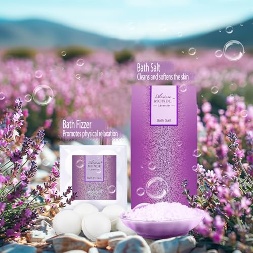 Bath Spa Basket Gift Set, Bath & Body Gift Set for Women, Lavender Scent, Includes Body Lotion, Shower Gel, Bath Salts, Bubble Bath, Bath Fizzers, Bath Oil, Birthday Bath Set Gift Idea