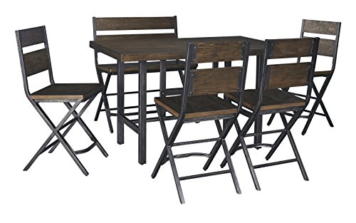 Ashley Furniture Signature Design - Kavari 6-Piece Dining Room Set - Includes Counter Height Table & 4 Barstools & 1 Double Barstool - Brown