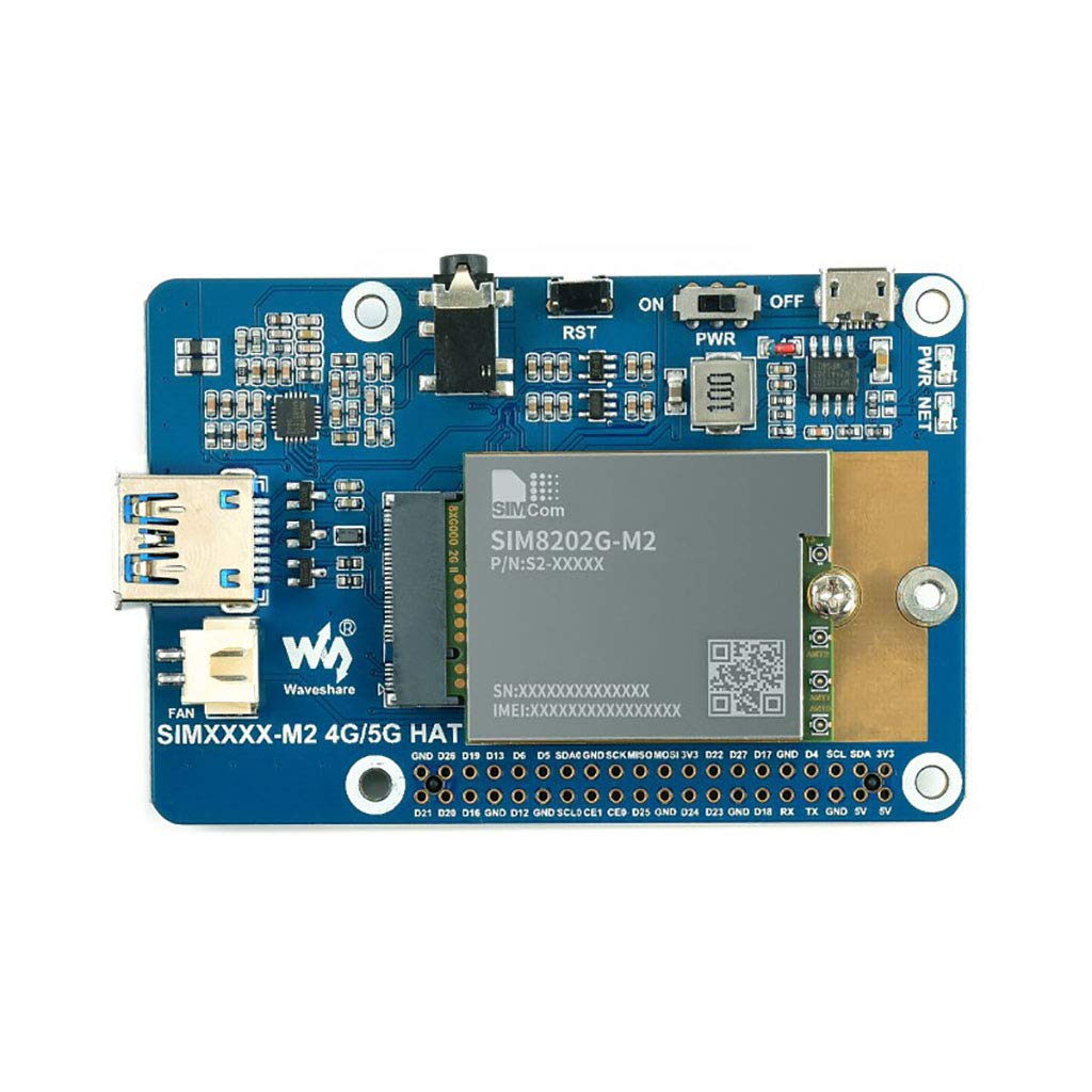Coolwell Waveshare SIM8202G-M2 5G HAT with Antennas, Support 5G/4G/3G Snapdragon X55 Onboard, Multi Mode Multi Band, for Regions with 5G Sub-6G Signal Coverage