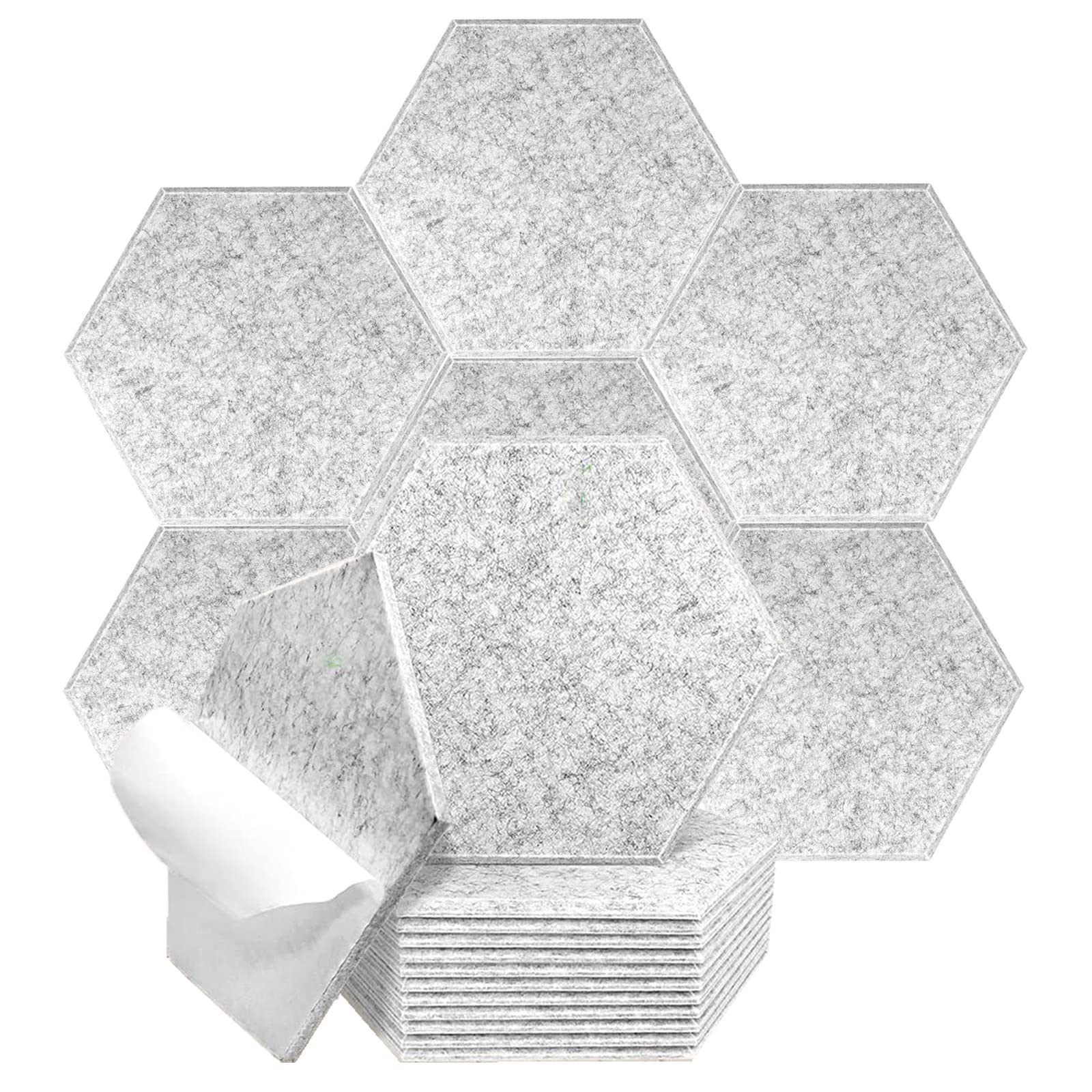 12 Pack Acoustic Panels Foam Sound Proof Padding for Wall Self-Adhesive, 12" X 10" X 0.4" Hexagon Wall Tiles Panels High Density Sound Dampening Absorb Noise for Studio Home Office (Silver Gray)