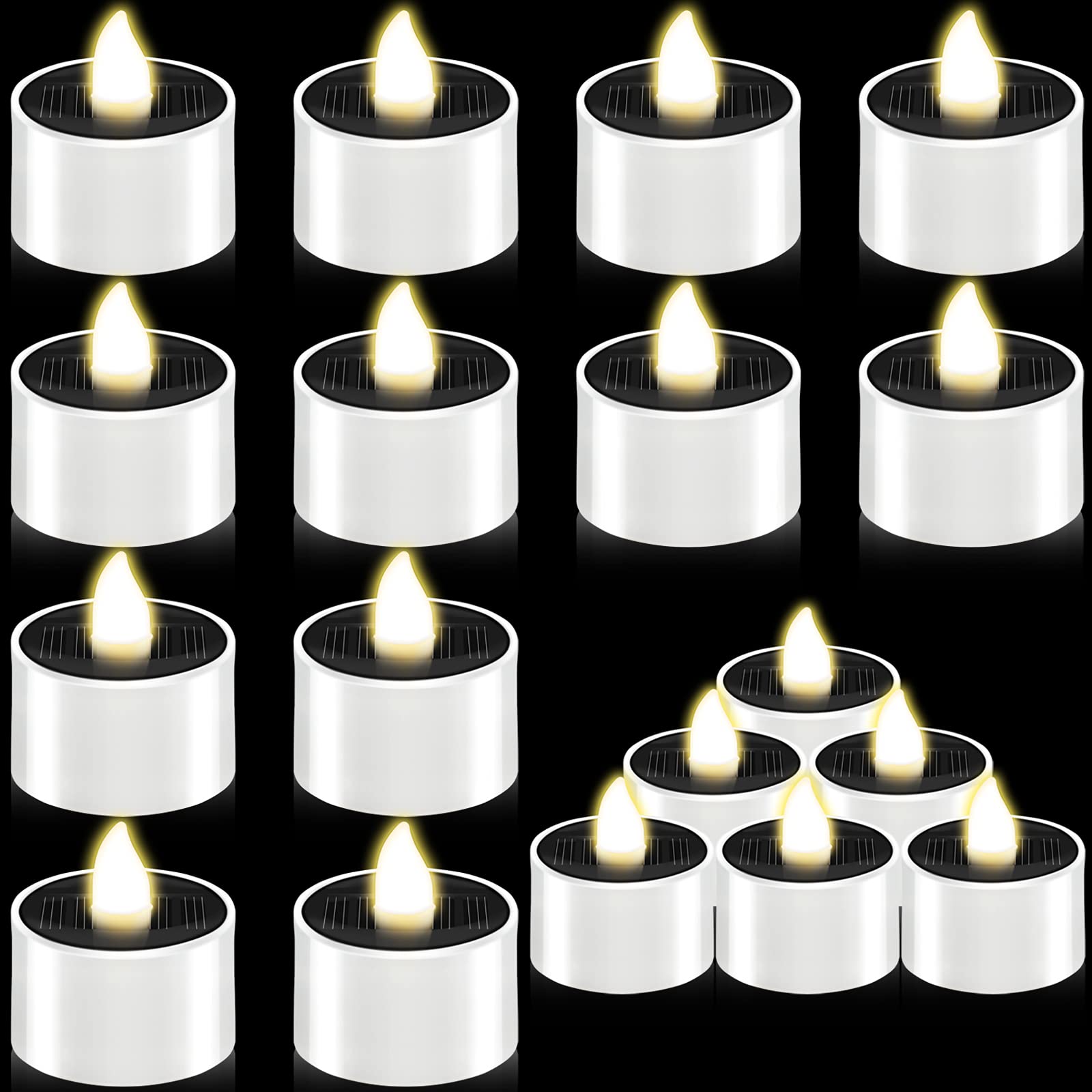 18 Pieces Solar Tea Lights LED Flameless Solar Candles Battery Flickering Solar Waterproof Tealights Candles for Holiday Wedding Party Home Decor (Warm White Light,2.3 x 2 Inch)