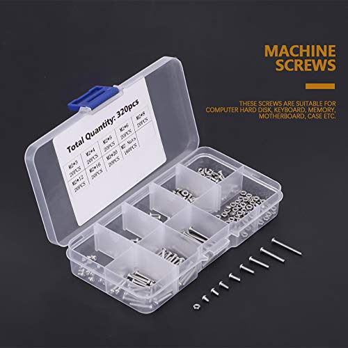 Crews Set, High Hardness Resistance Durable 320pcs M2 Machine Screws Set Fasteners for Laptop/Hard Disk/Keyboard/Phone/PC