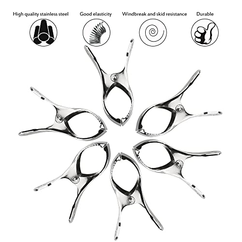 6pcs Stainless Steel Large Beach Towel Clips Clothespins Clothes Pegs Clothes Hanger Clamp Storage Organization Clip Hanger