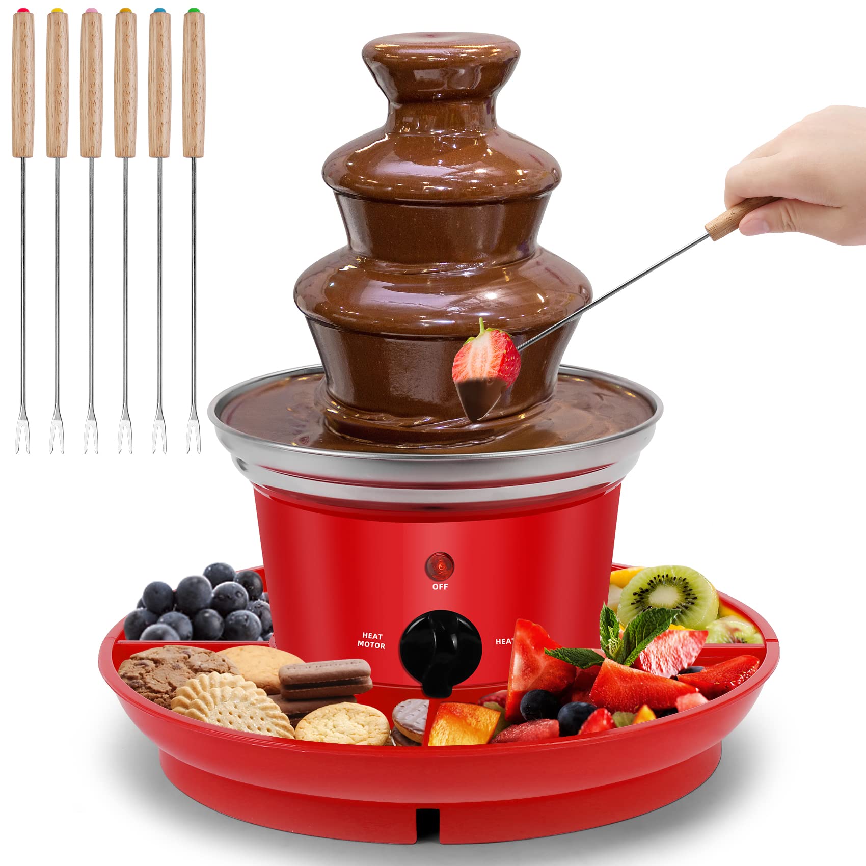 16-Ounce Chocolate Fondue Fountain, 3-Tier MINI Chocolate Fountain, Electric Melting Machine with 6PCS Fondue Fork and Removal Fruits/Nuts/Treats Serving Tray for BBQ Sauce,Ranch,Nacho Cheese,Liqueurs