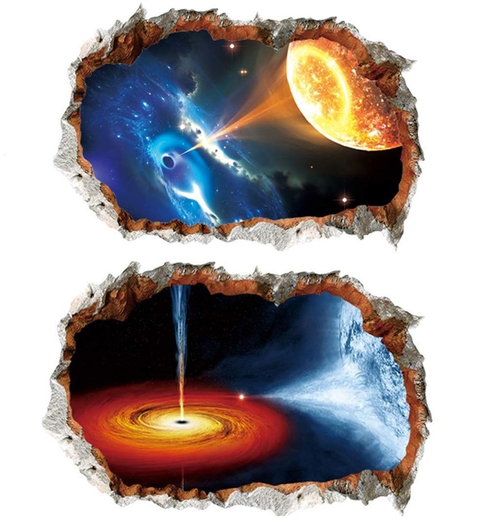 Amaonm 2 Pack Creative Removable 3D Black Hole Wall Stickers Outer of Space Scene Through The Wall Fake Window Wall Decals Art Decor for Kids Baby Nursery Bedroom Living Room Playroom (A)