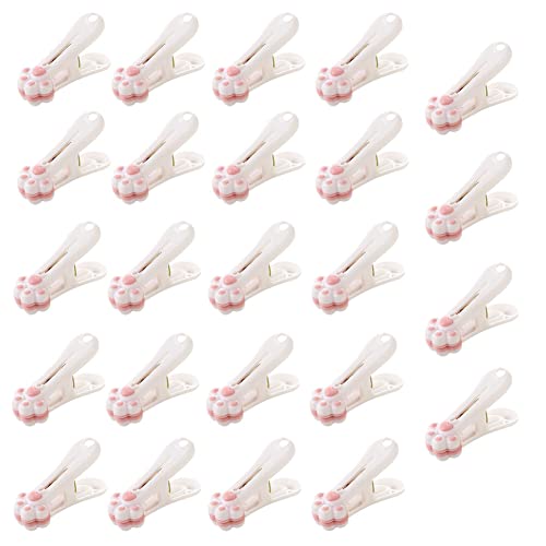24Pcs Plastic Clothes Clip Cute Cat Claw Clothes Clip, Cute Cat Claw Pattern, Fixing Clip, Clothes Pin, Seamless Clothes Nail, Bag Clip, Food Packaging Clip (Pink)